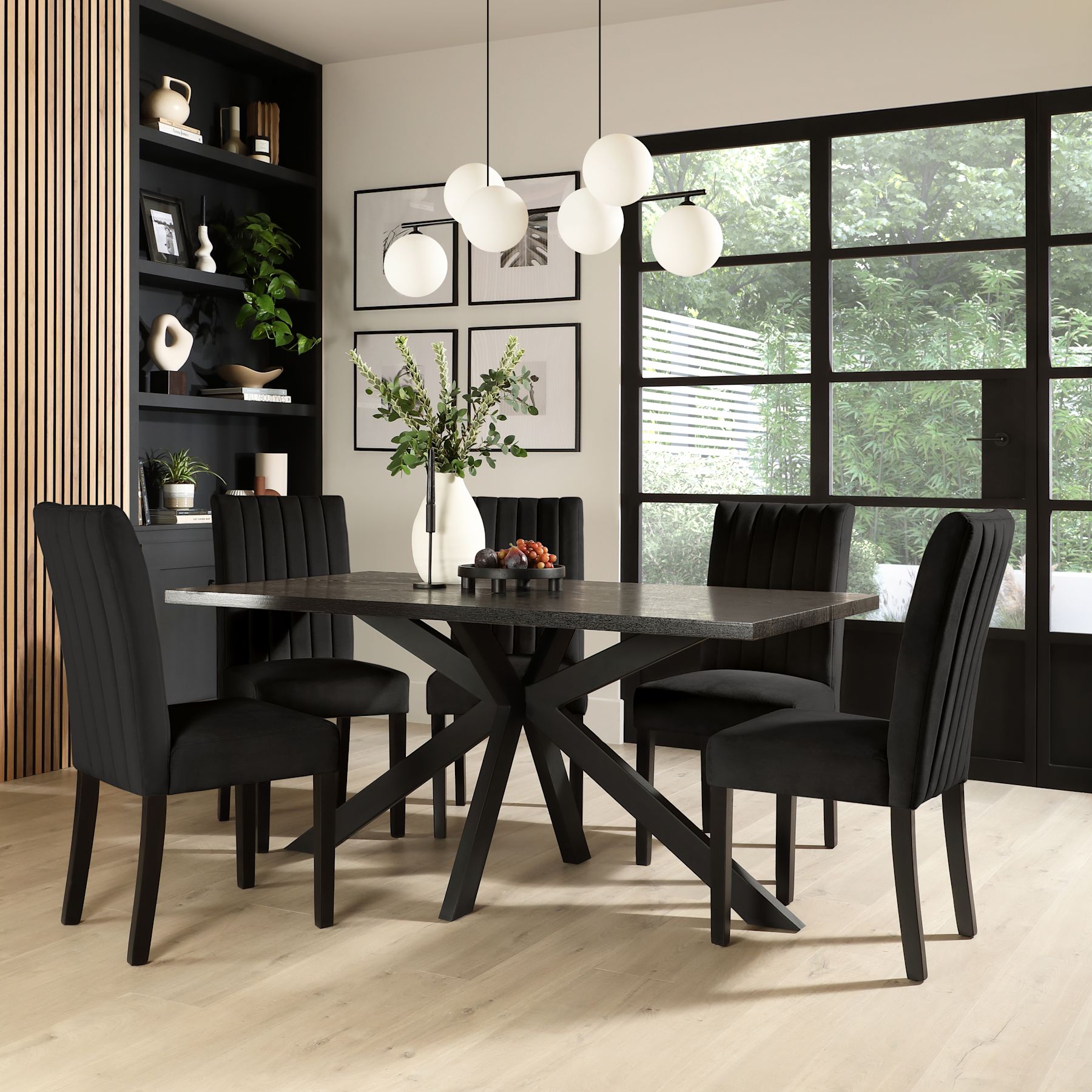 Madison Dining Table & 6 Salisbury Chairs, Black Oak Effect & Black ...