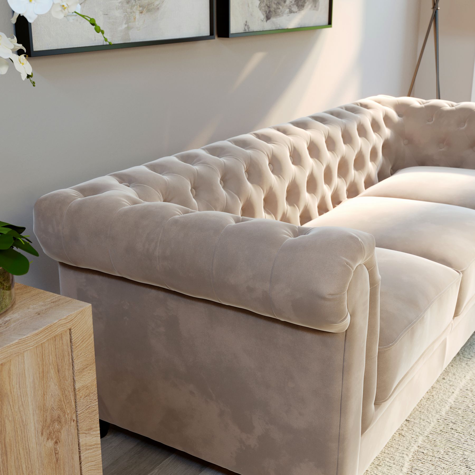 Hampton 3+2 Seater Chesterfield Sofa Set, Champagne Classic Velvet Only ...