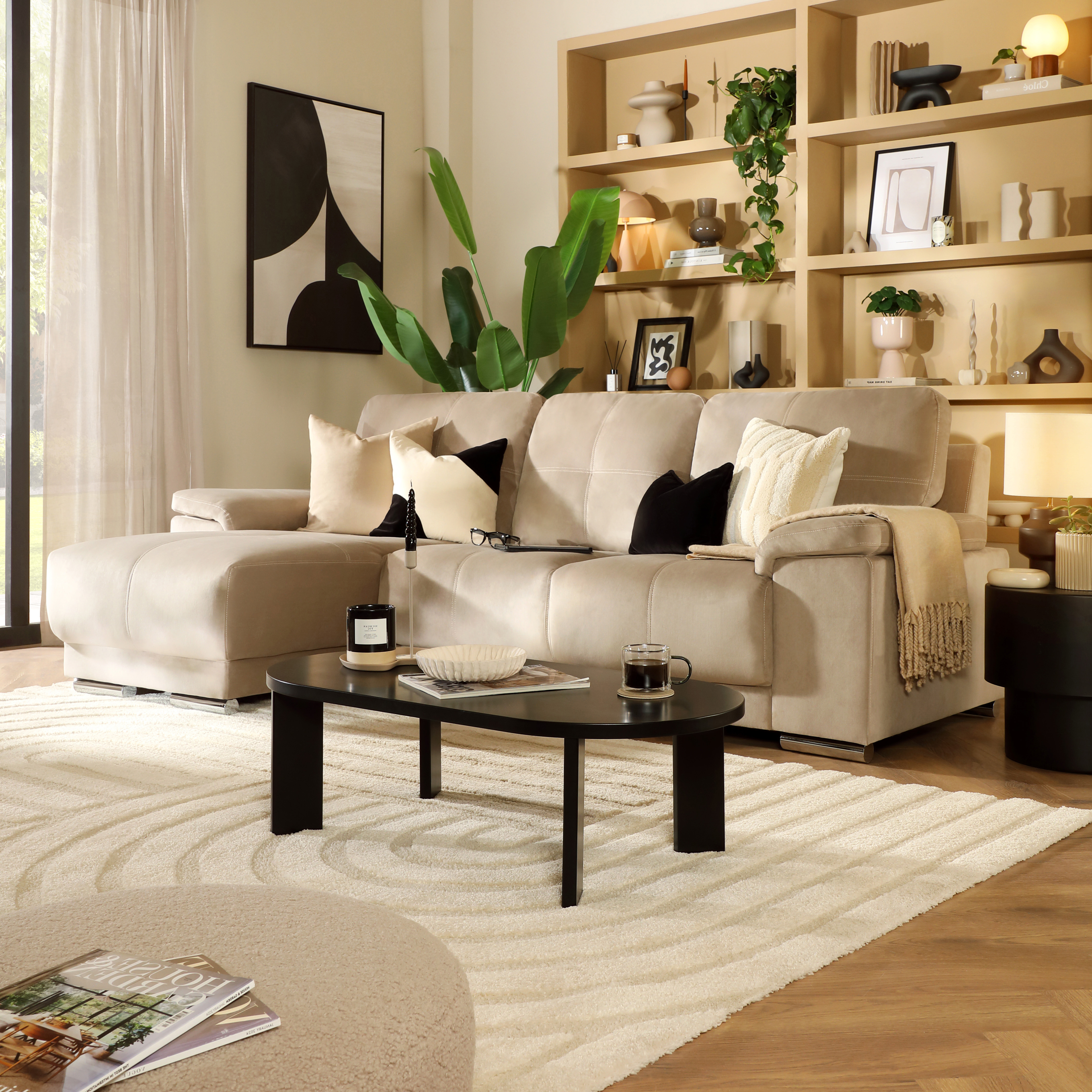 Kansas L-shape Corner Sofa, Left-hand Facing, Champagne Classic Velvet ...