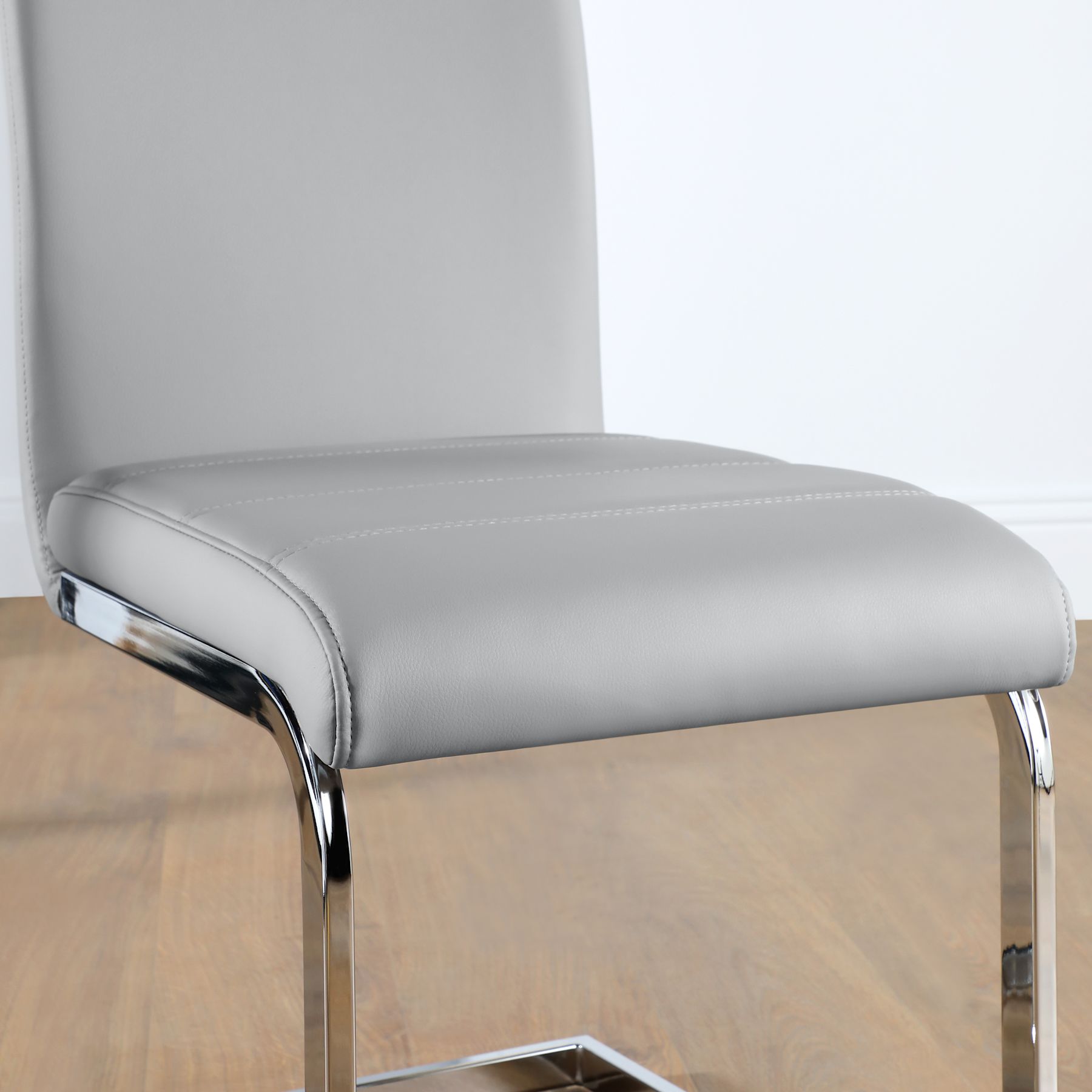 Perth Dining Chair, Light Grey Premium Faux Leather & Chrome Only £59. ...