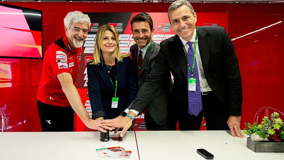 A special stamp presented to celebrate Ducati's conquest of the 2022 ...