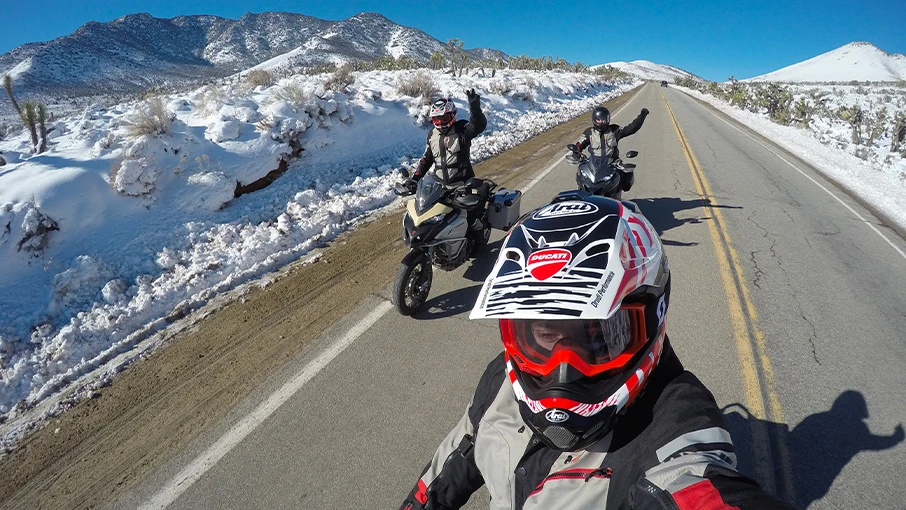 Motorcycle travel in the Mojave Desert in the USA