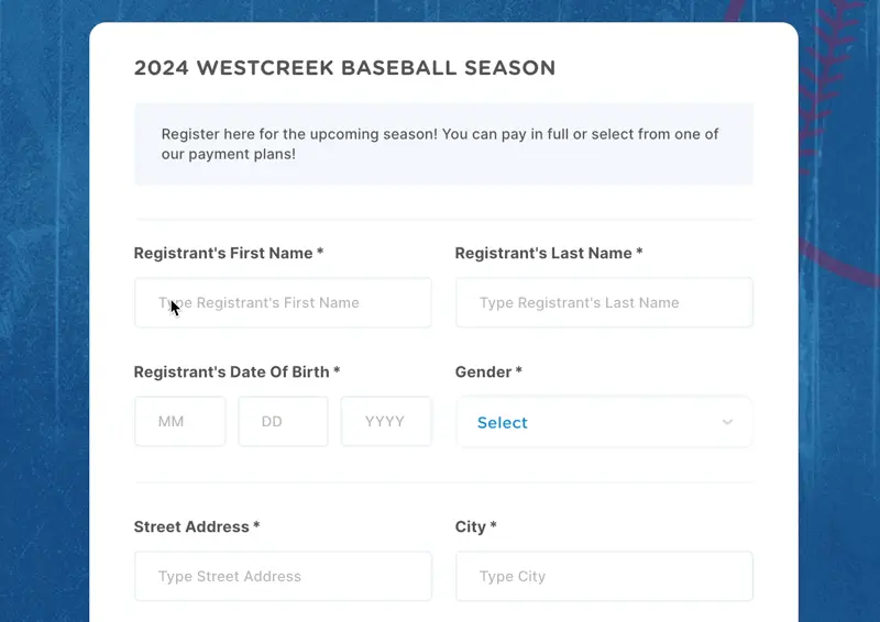 A Simple Youth Baseball Registration Form Template | Jersey Watch