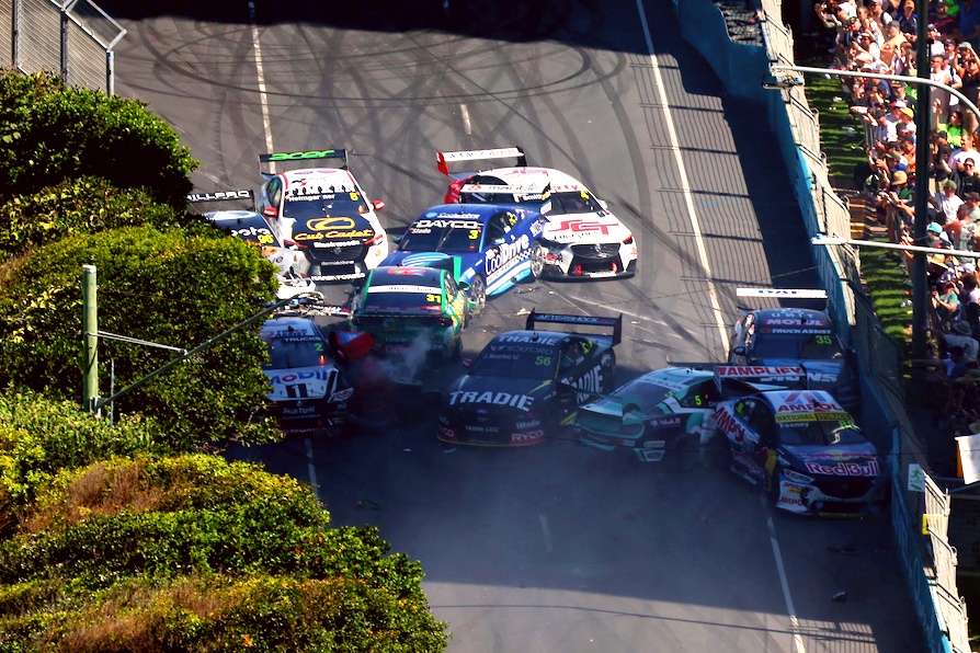 Race 32 red-flagged after chicane pile-up | Supercars