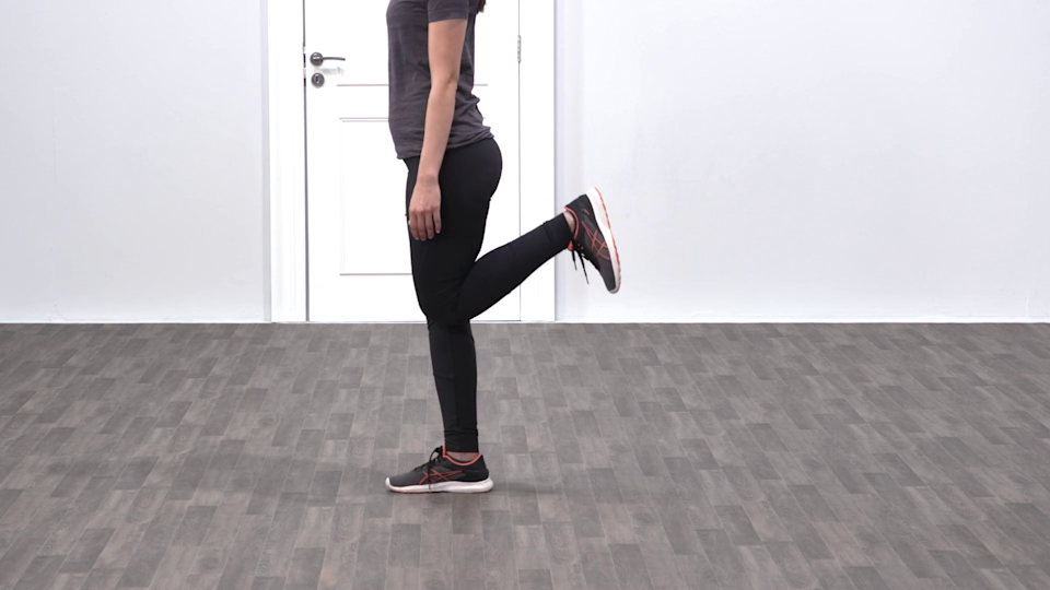 Standing hamstring curls: 2 sets x 10 reps per side