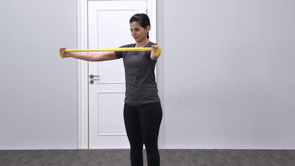 Bilateral horizontal abduction with band: 2 sets x 10 reps