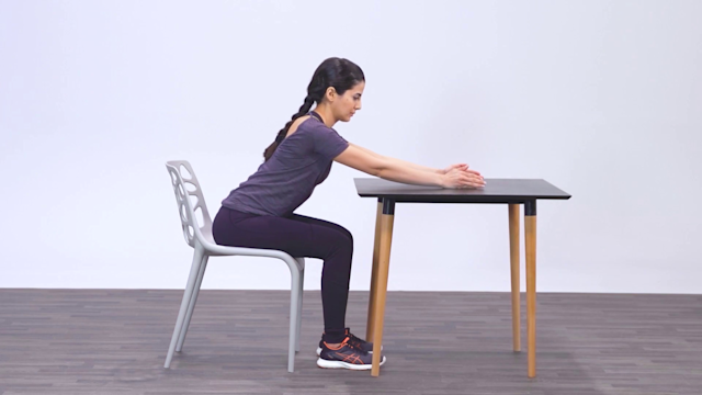 Seated table flexion: 10 reps with 5 second holds