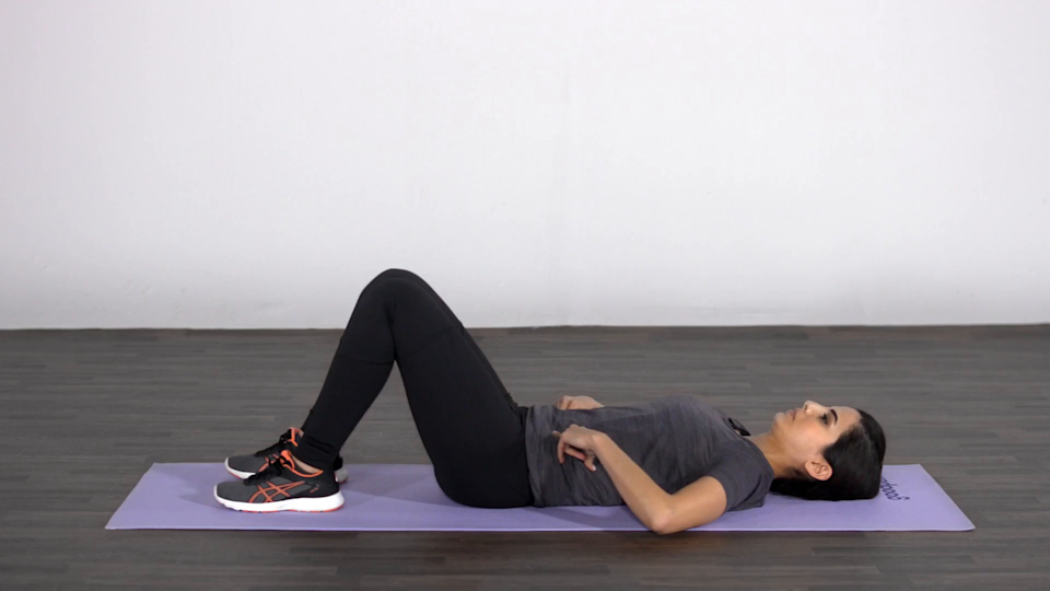 Hooklying transverse abdominal drawing in maneuver: 2 sets x 10 reps ...