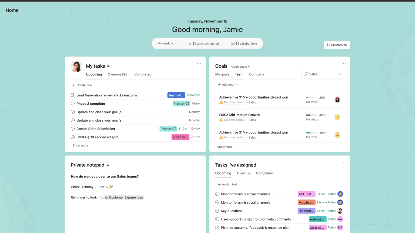How to Customize Your Asana Home Page
