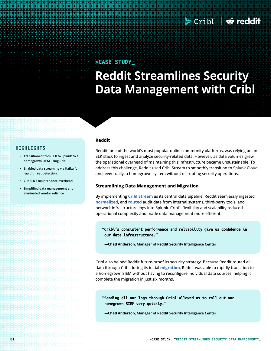 Reddit Streamlines Security Data Management with Cribl