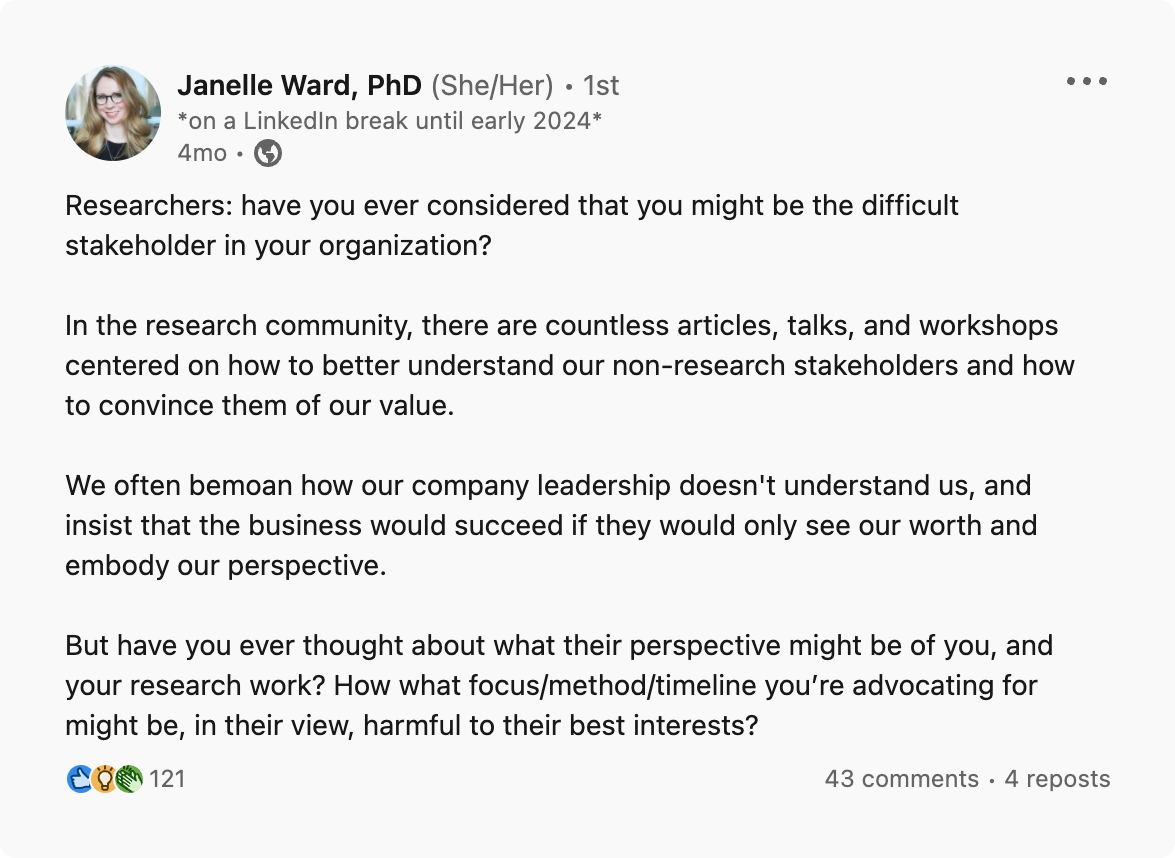 Researchers: Are you the difficult stakeholder?