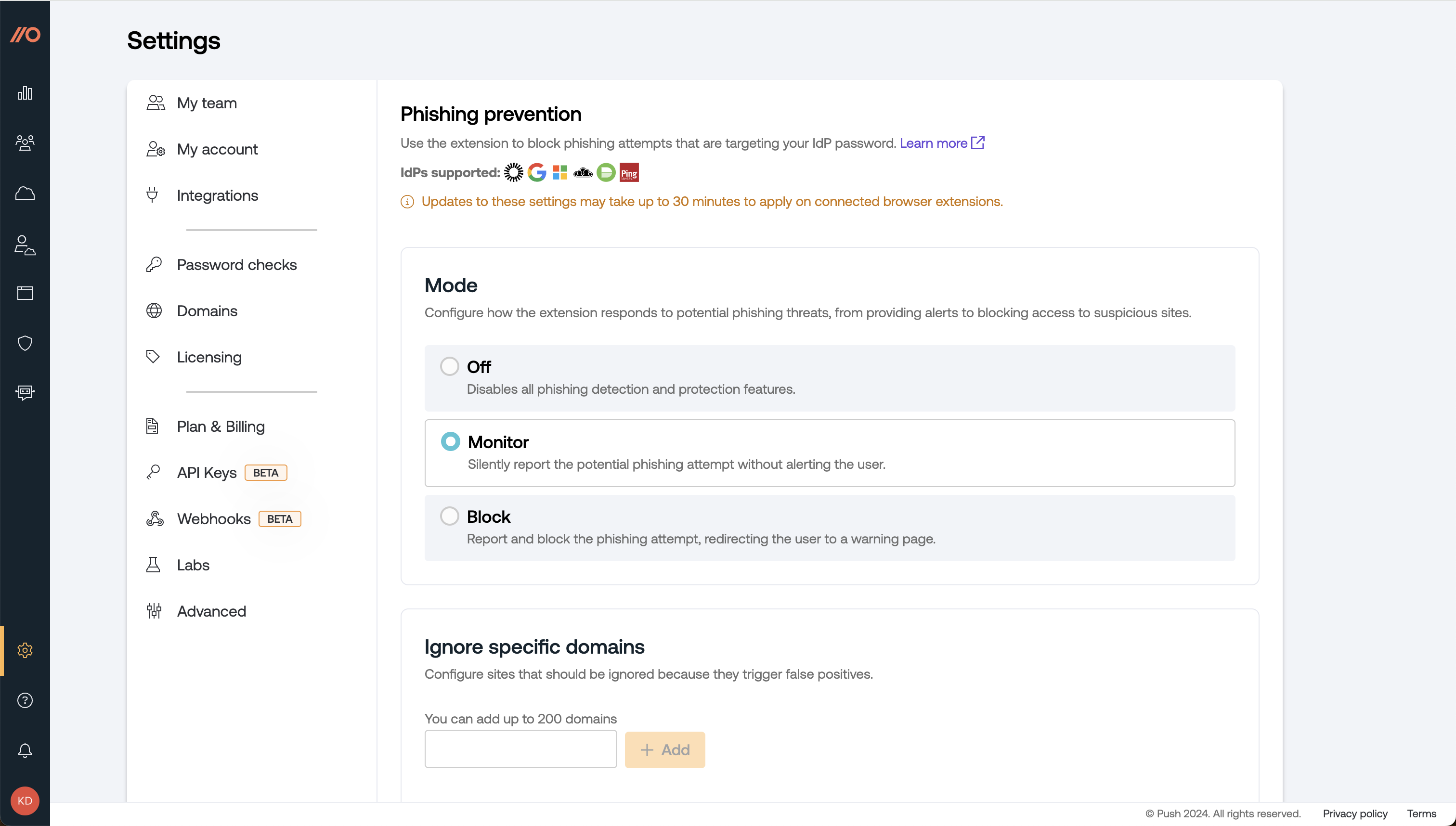 How does Push detect and prevent phishing attacks?