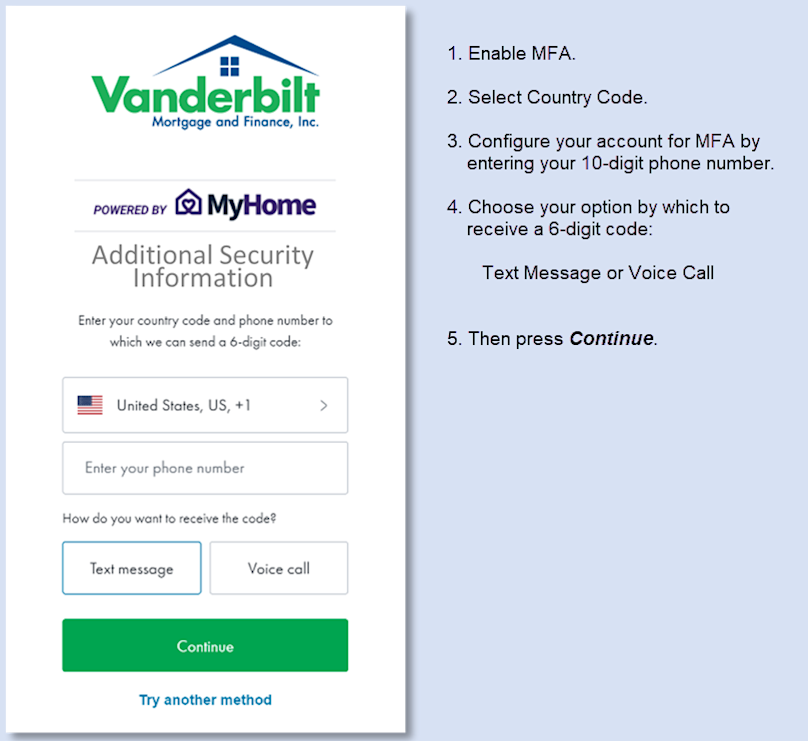 Multi-factor Authentication Powered by MyHome | Vanderbilt Mortgage and ...