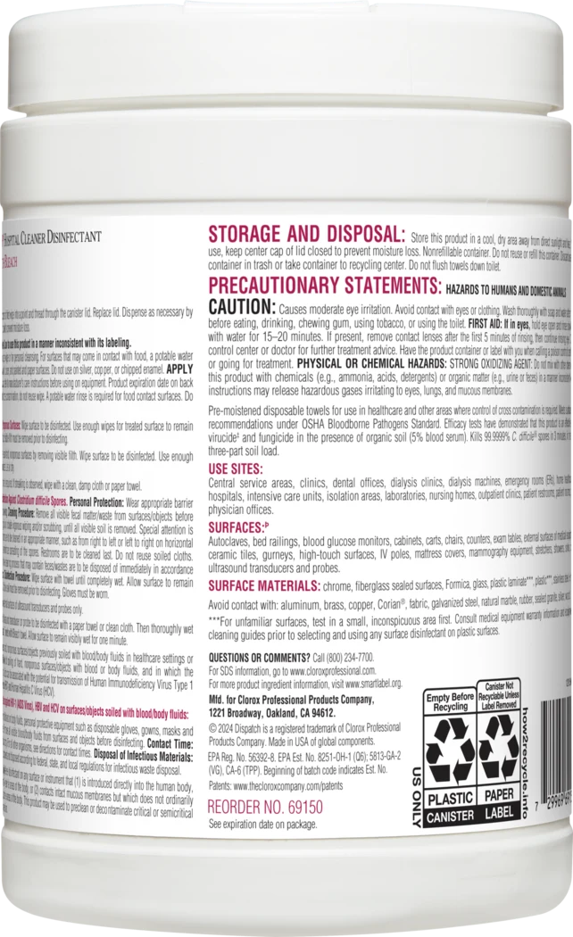 Dispatch Hospital Cleaner Disinfectant Towels | CloroxPro