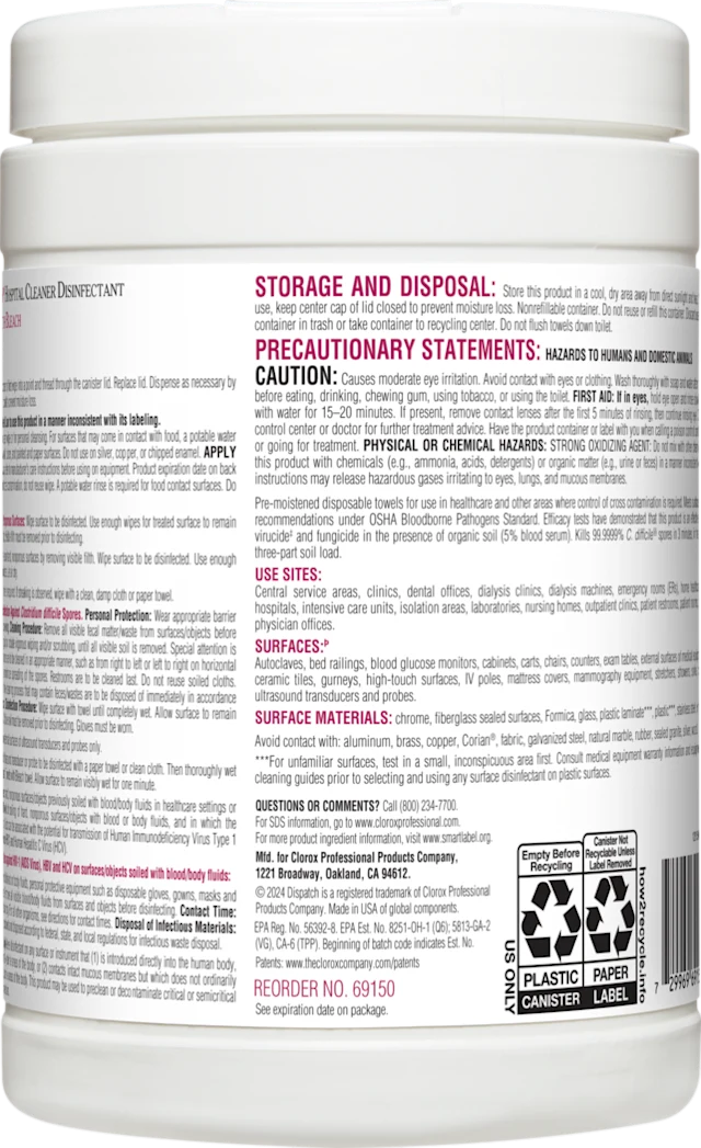 Dispatch Hospital Cleaner Disinfectant Towels | CloroxPro