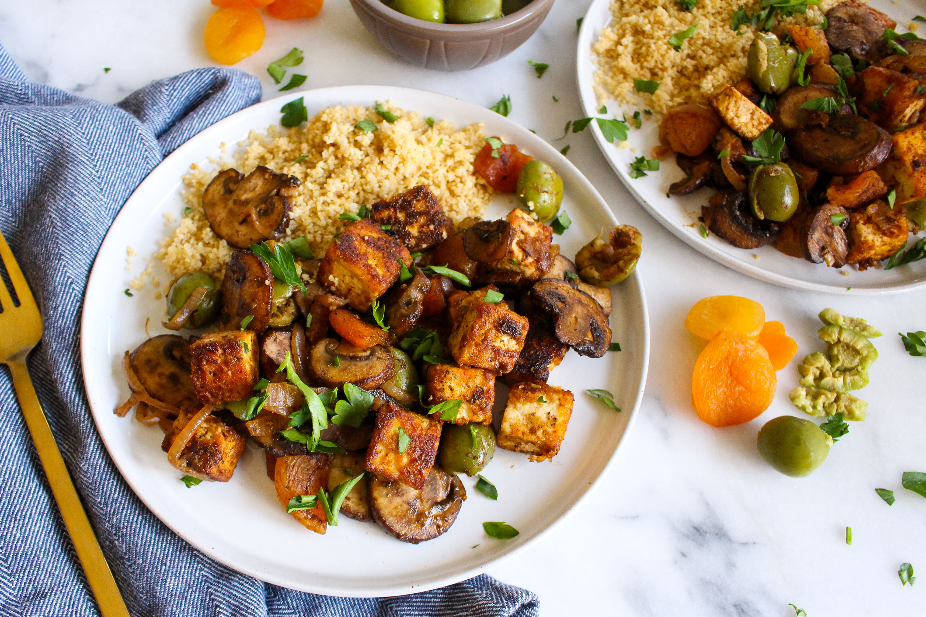 Moroccan Tofu With Mushrooms and Couscous