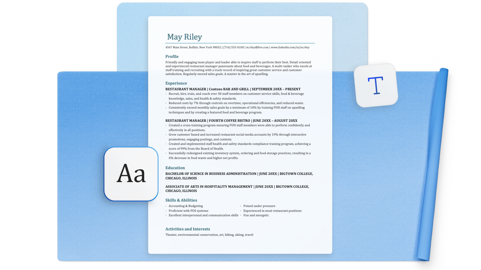 Standard Font Size For Resume