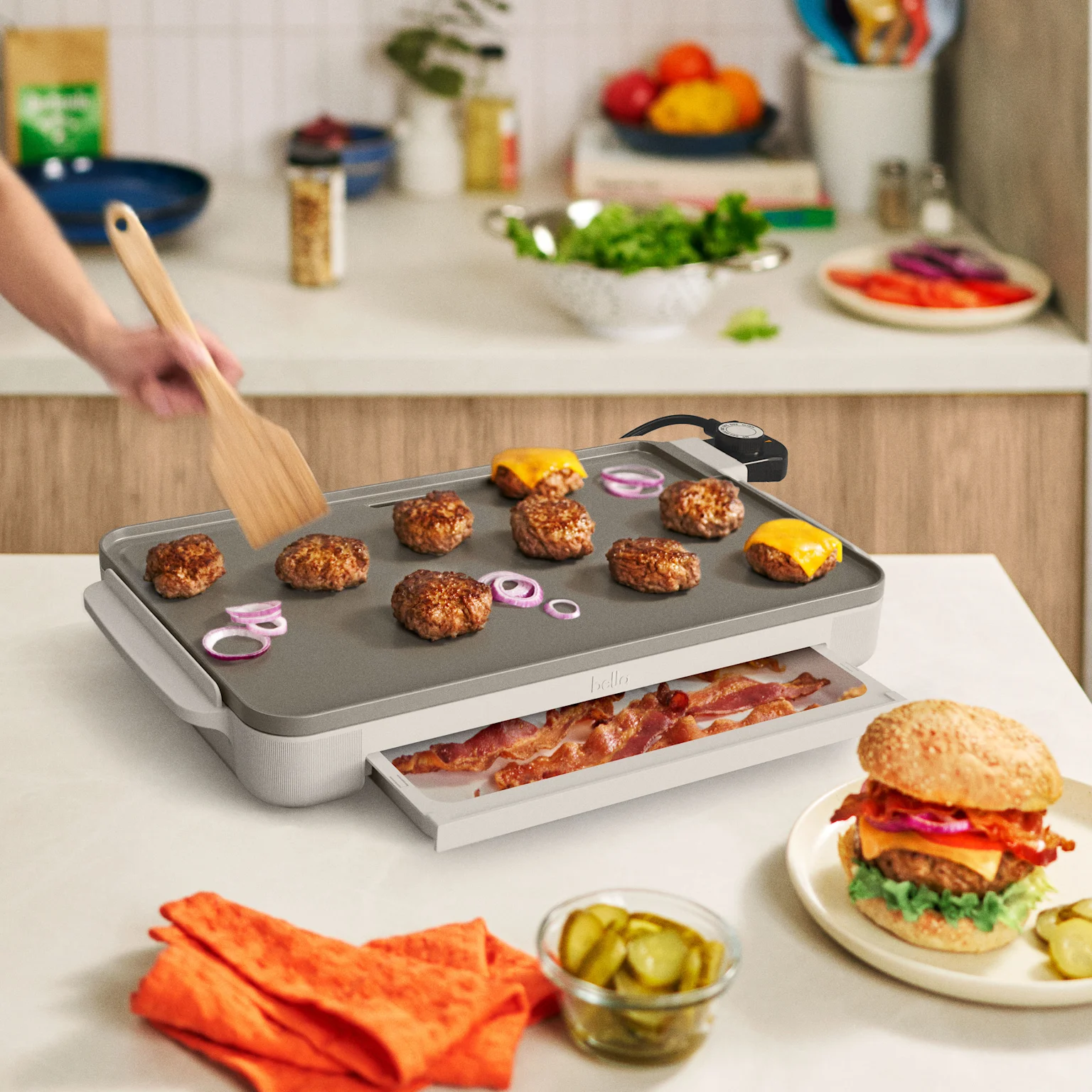 bella Electric Griddle with Warming Tray - Large Nonstick Griddle with ...