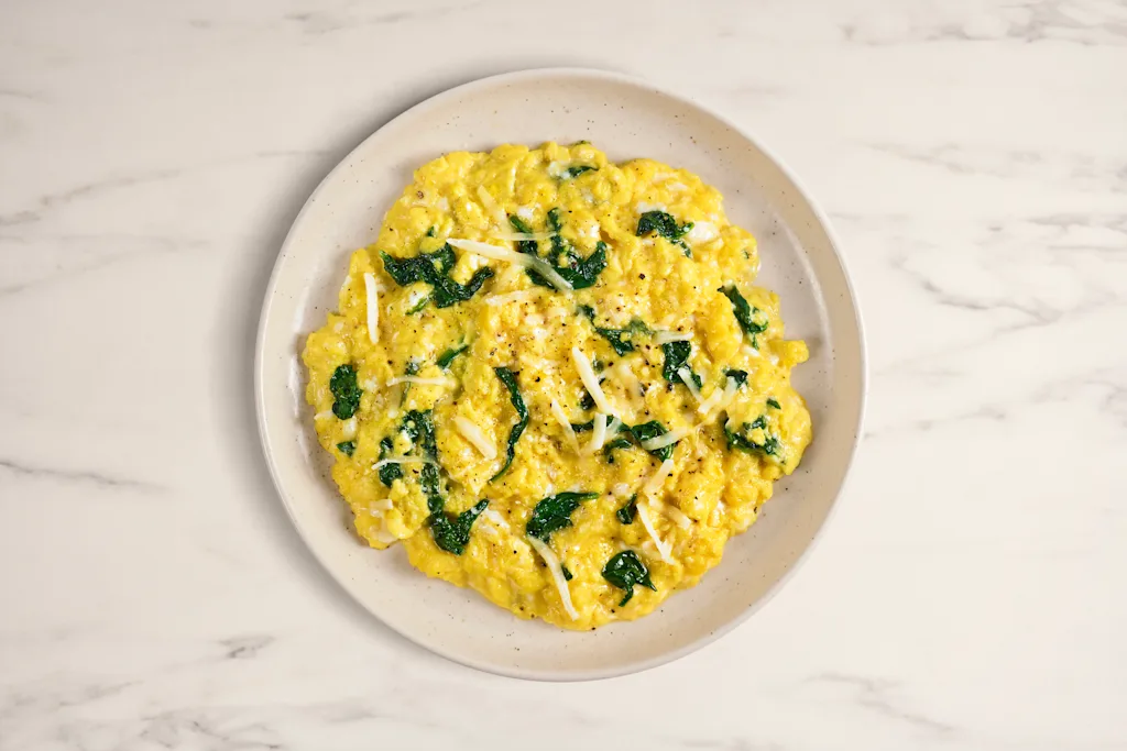 Small-Batch Slow Cooker Cheesy Scrambled Eggs with Spinach