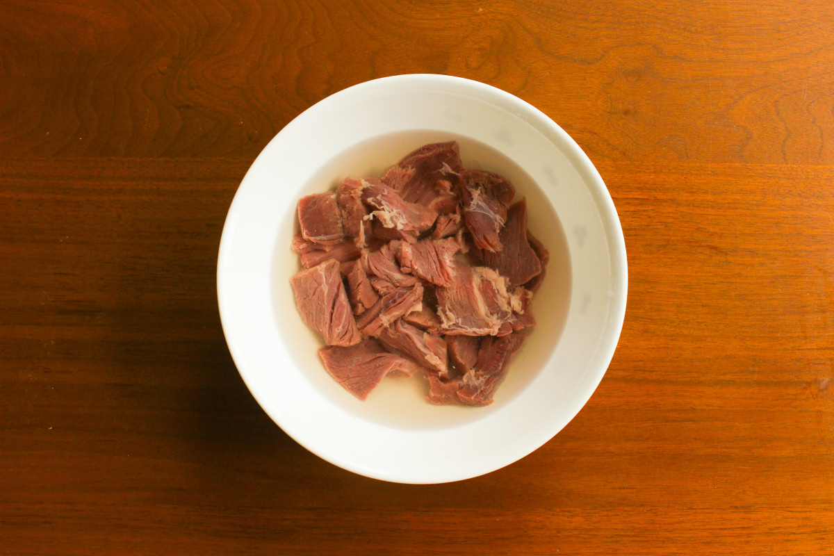 Beef Slices Soaking in Water