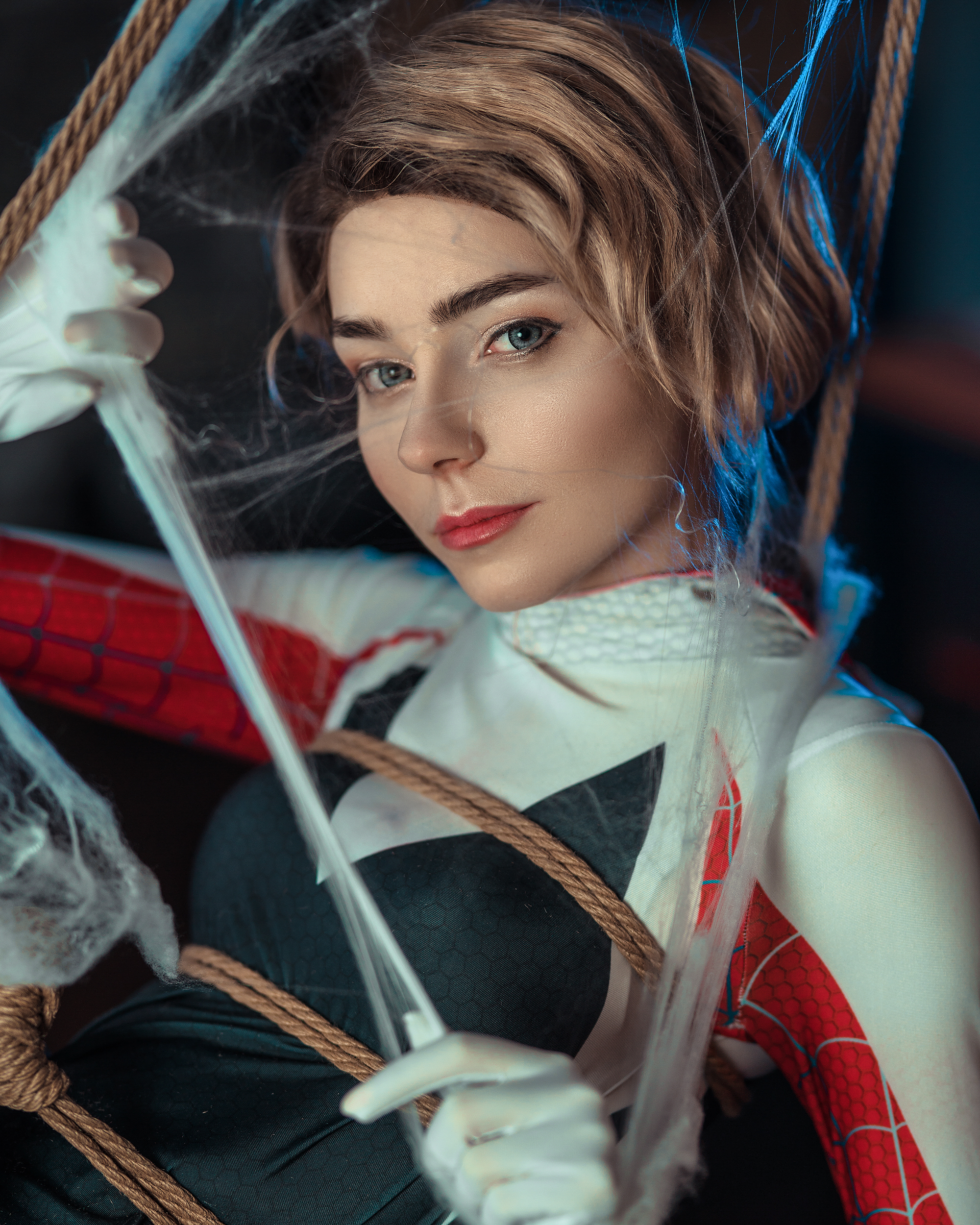 Marvel character Spider-Gwen in shibari bondage shooting - shibari by Azzky