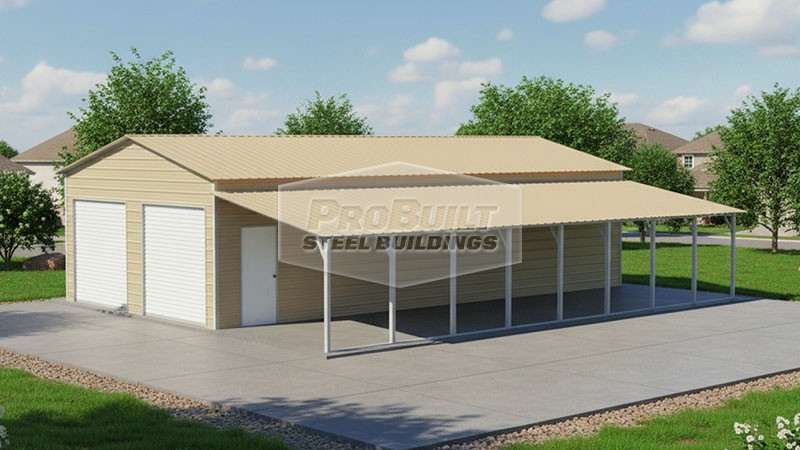 32x40 Garage with Lean-to - Probuilt Steel Buildings