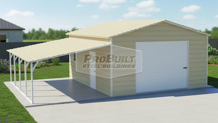30x20 Garage with Lean-to - Probuilt Steel Buildings