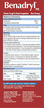 Chesty Cough Nasal Congestion Liquid Benadryl NZ