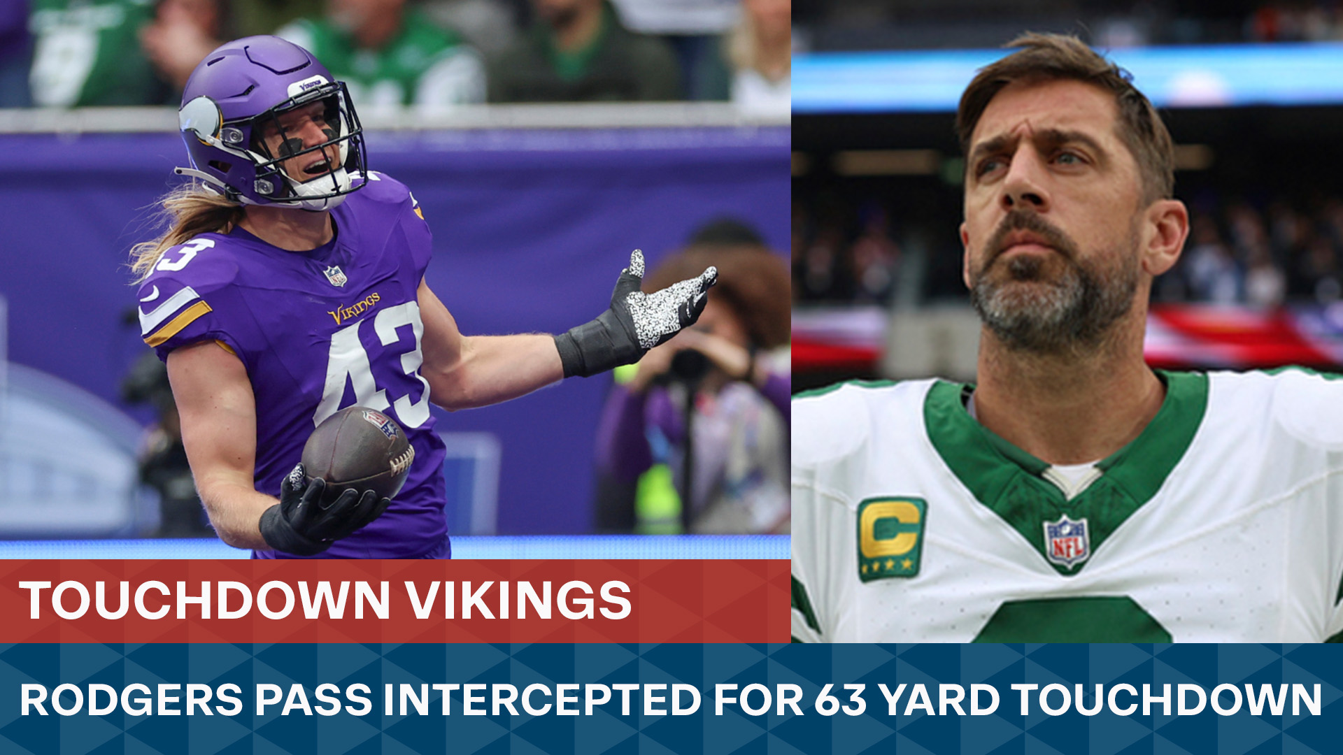NFL London 2024: Rodgers pass intercepted as Vikings score 63 yard ...