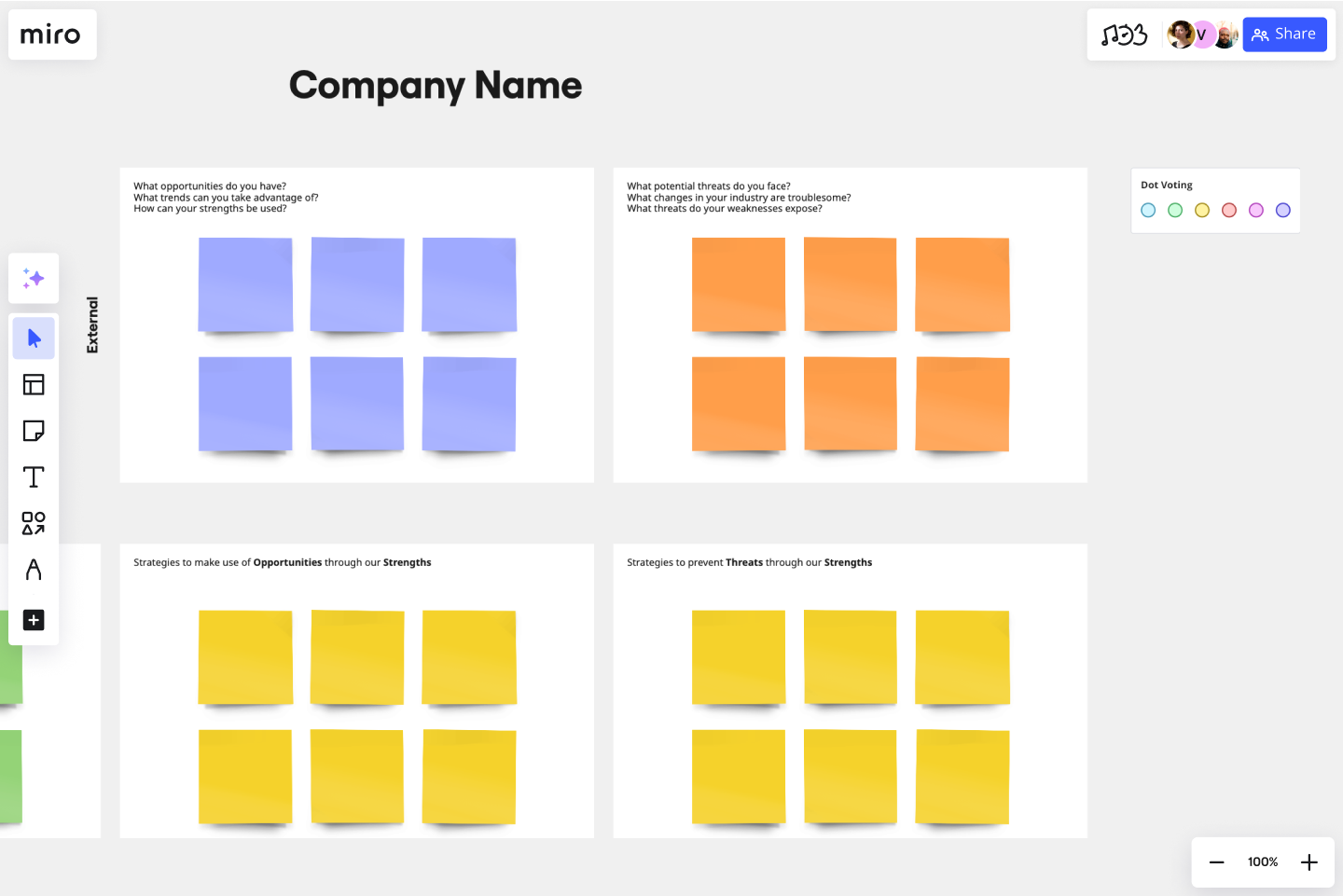 DARMOWY Szablon Analizy SWOT | Miro 2025