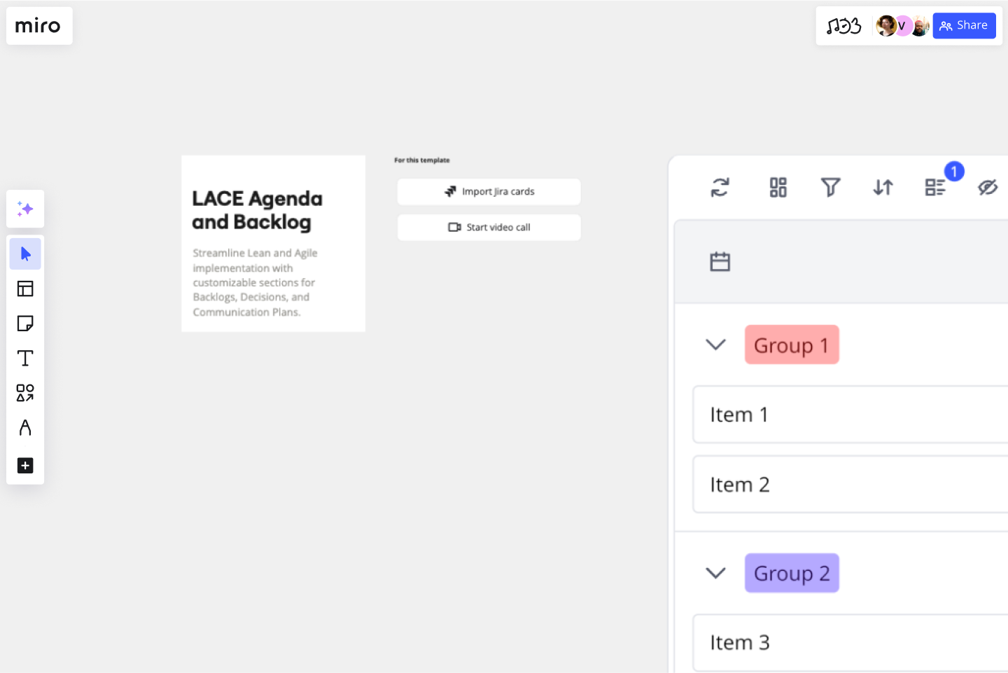 FREE LACE Agenda and Backlog SAFe Template | Miro 2025