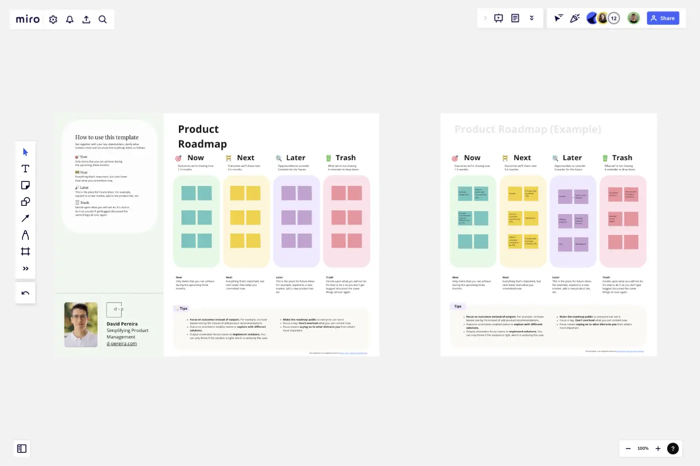FREE Product Roadmap (Now, Next, Later, Trash) Template | Miro 2025