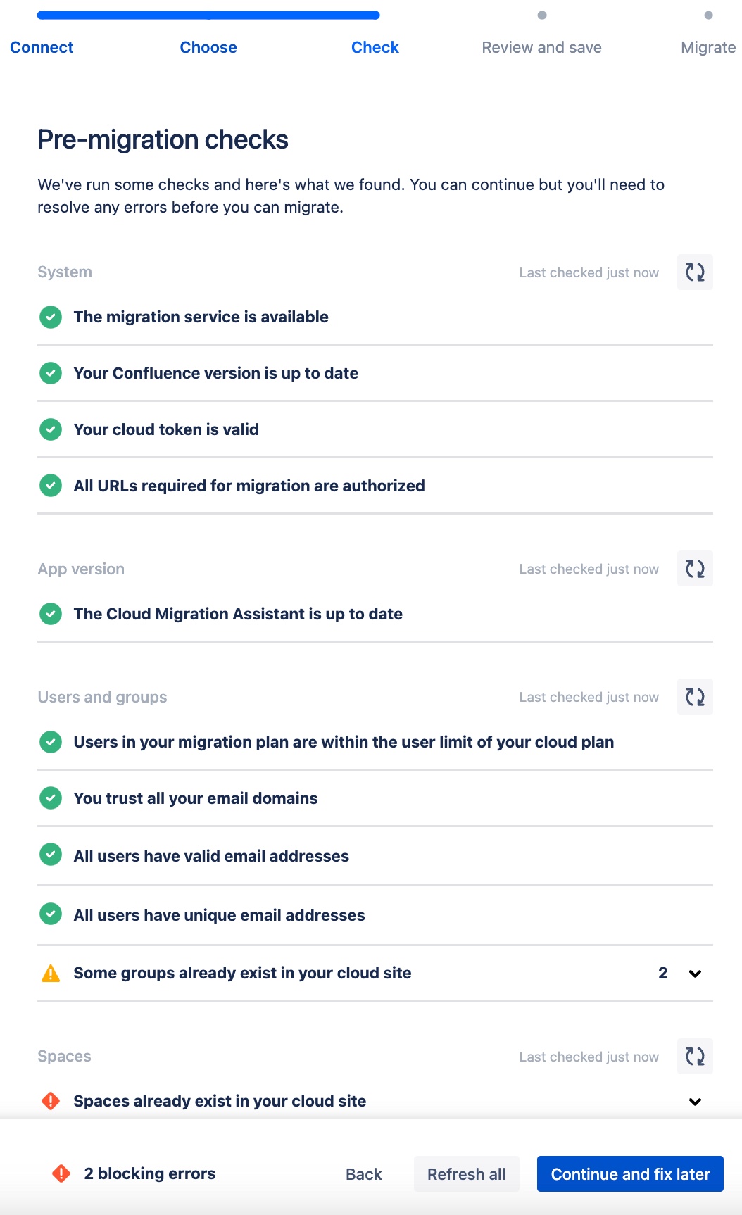 Check for errors, review, and run a Confluence migration | Atlassian ...