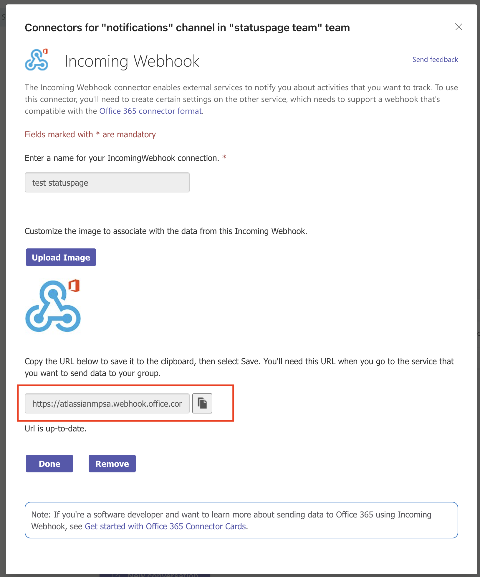 Set up Microsoft Teams integration | Statuspage | Atlassian Support