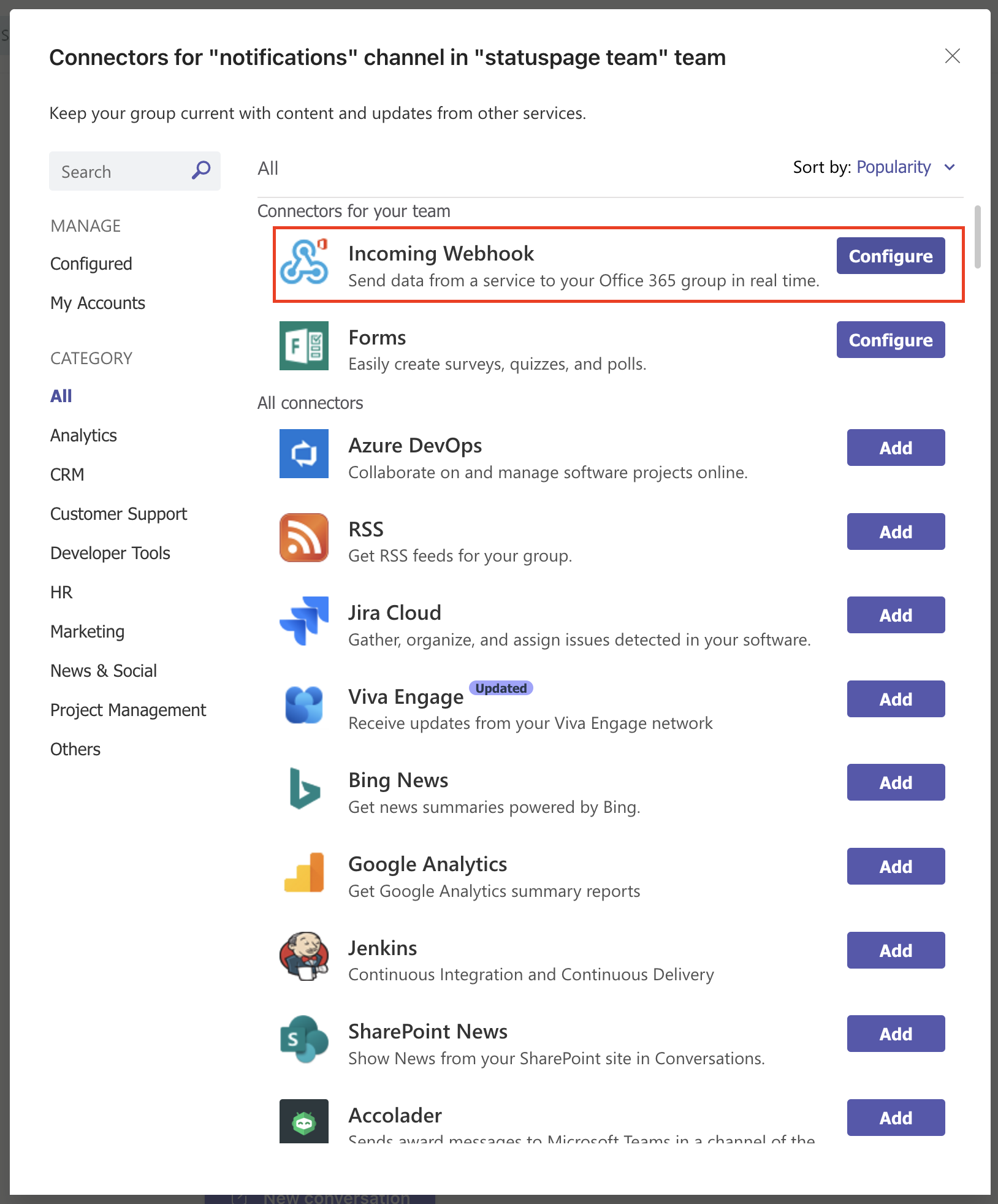 Set Up Microsoft Teams Integration Statuspage Atlassian Support 