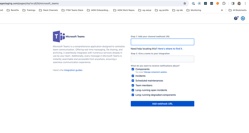 Set up Microsoft Teams integration | Statuspage | Atlassian Support