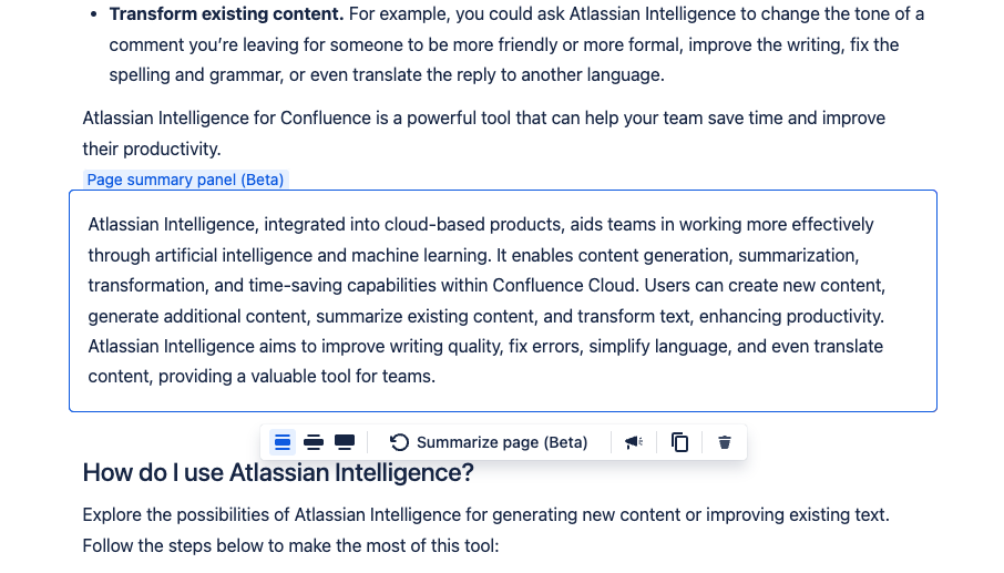 Atlassian Intelligence features in Confluence | Atlassian Support