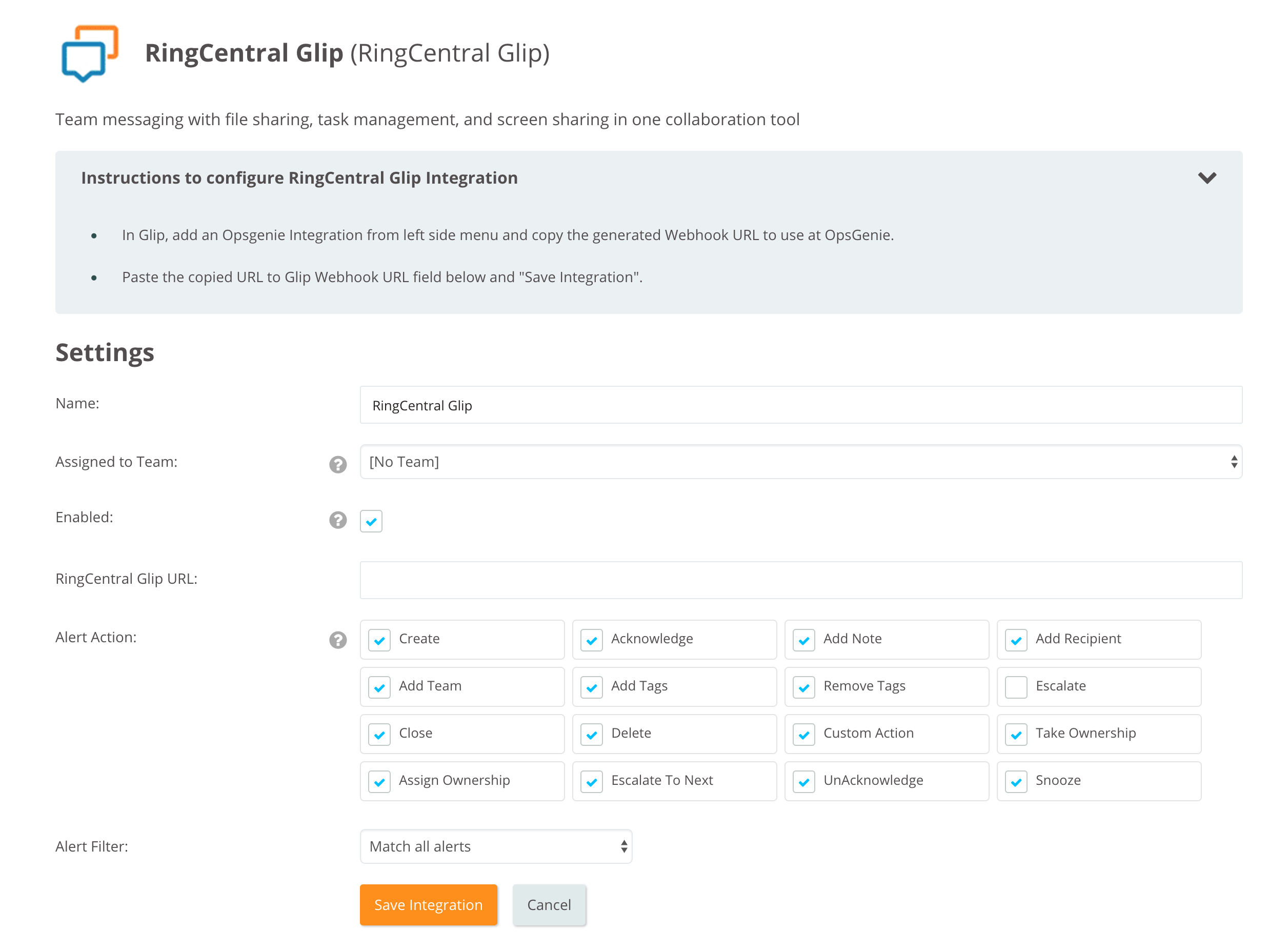 Integrate Opsgenie with RingCentral Glip | Opsgenie | Atlassian Support
