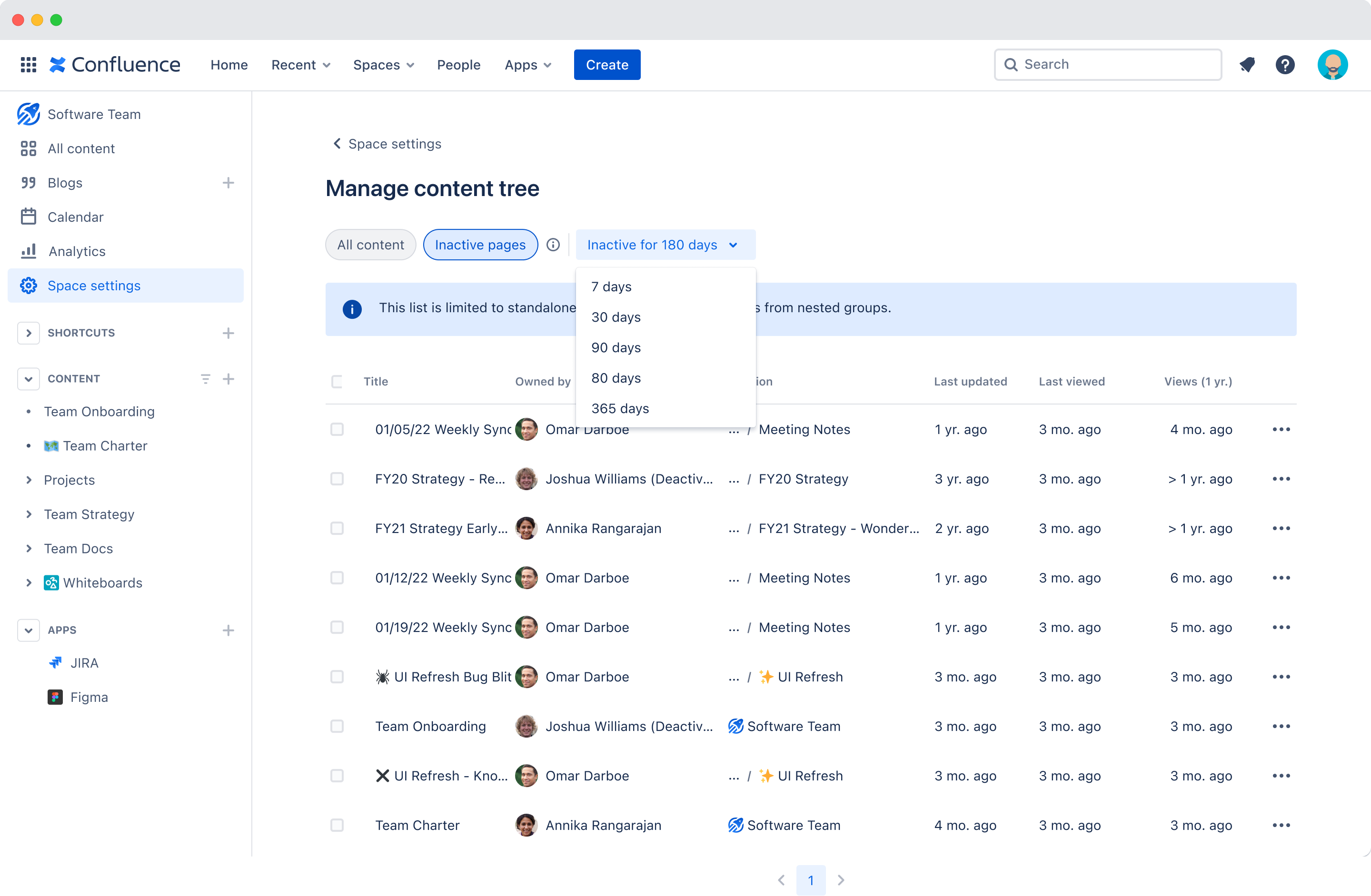 Clean up a space with the content manager | Confluence Cloud ...