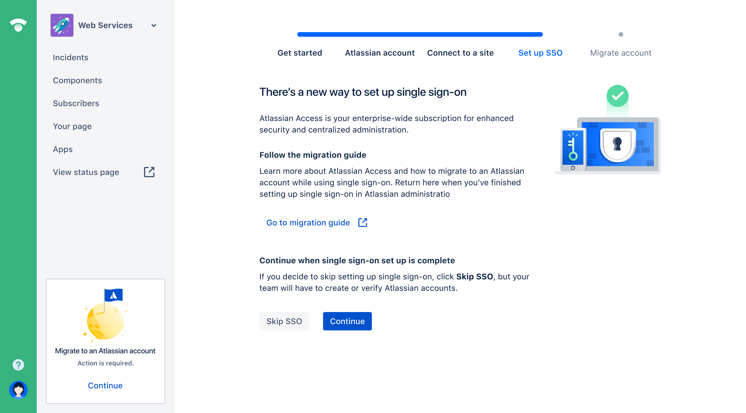 Migrate to an Atlassian account while using single sign-on | Statuspage ...