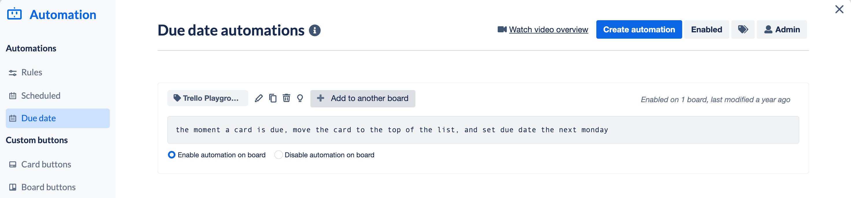 Create and manage automations | Trello | Atlassian Support