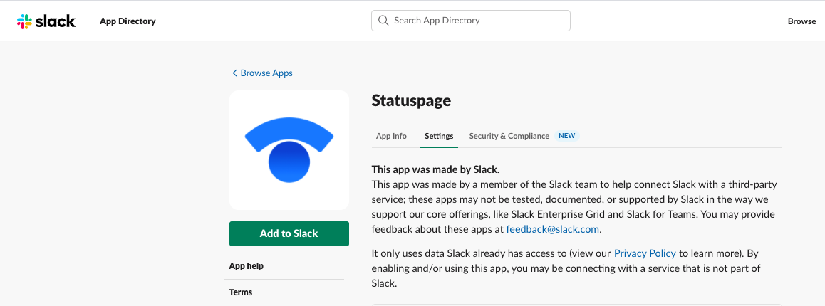 Set up a Slack integration | Statuspage | Atlassian Support
