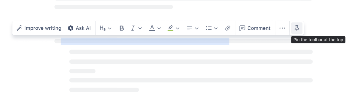 How to unpin the toolbar and insert elements | Confluence Cloud ...