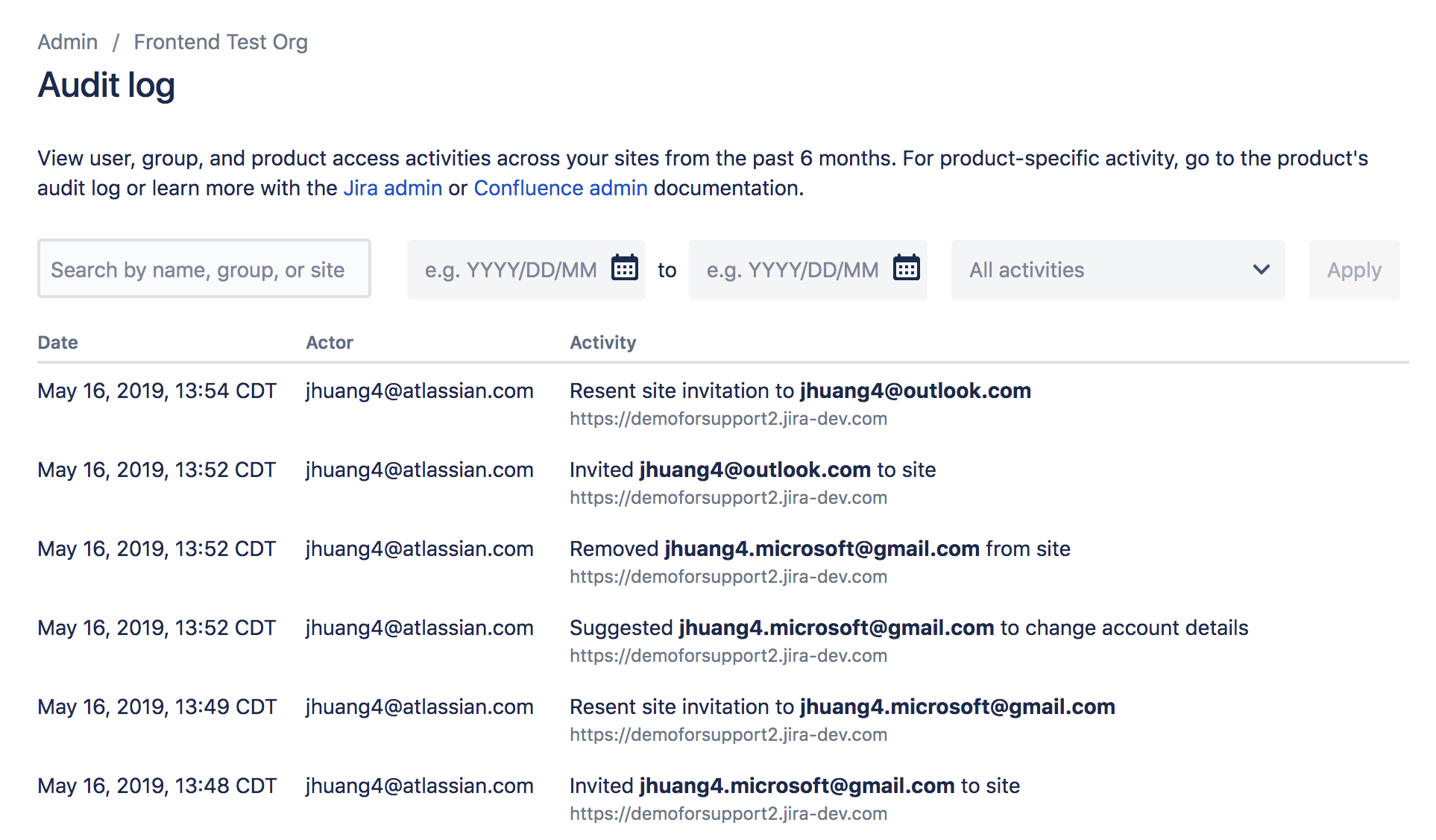 Track organization activities from the audit log | Atlassian Support