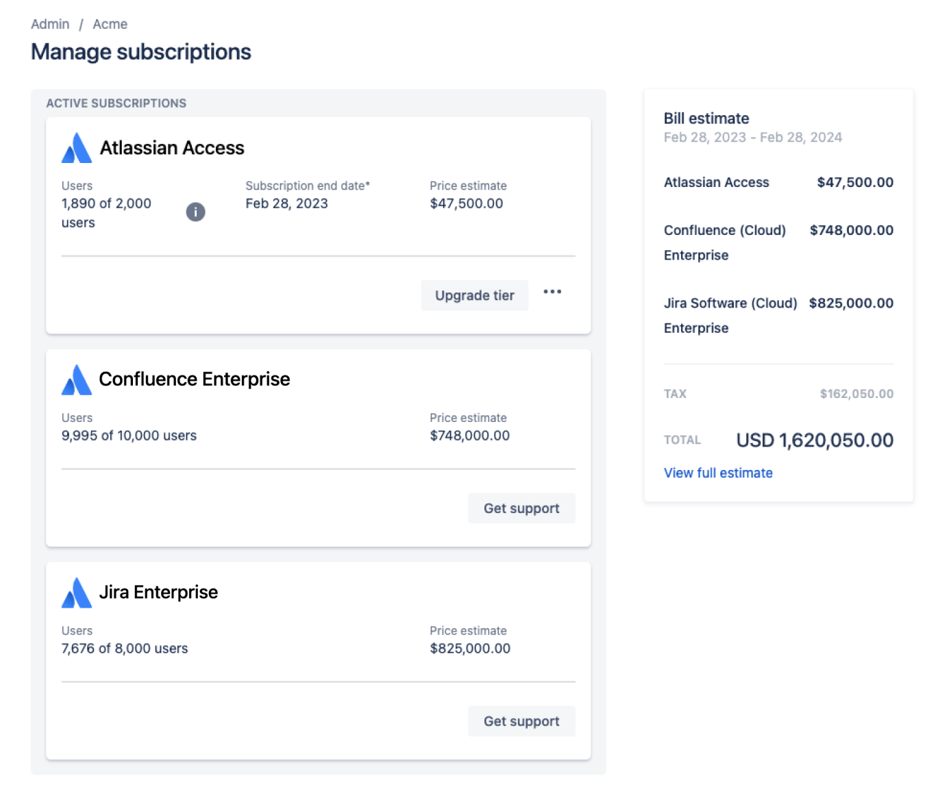 Manage your bill for Enterprise plans | Atlassian Support