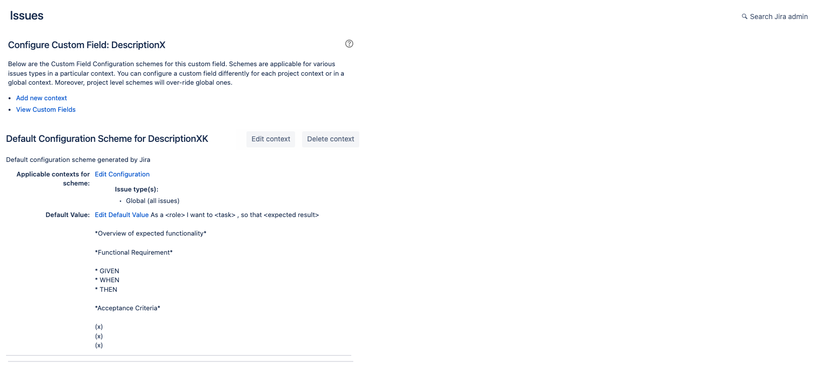 Adding default description in company managed project | Jira and Jira Service Management ...