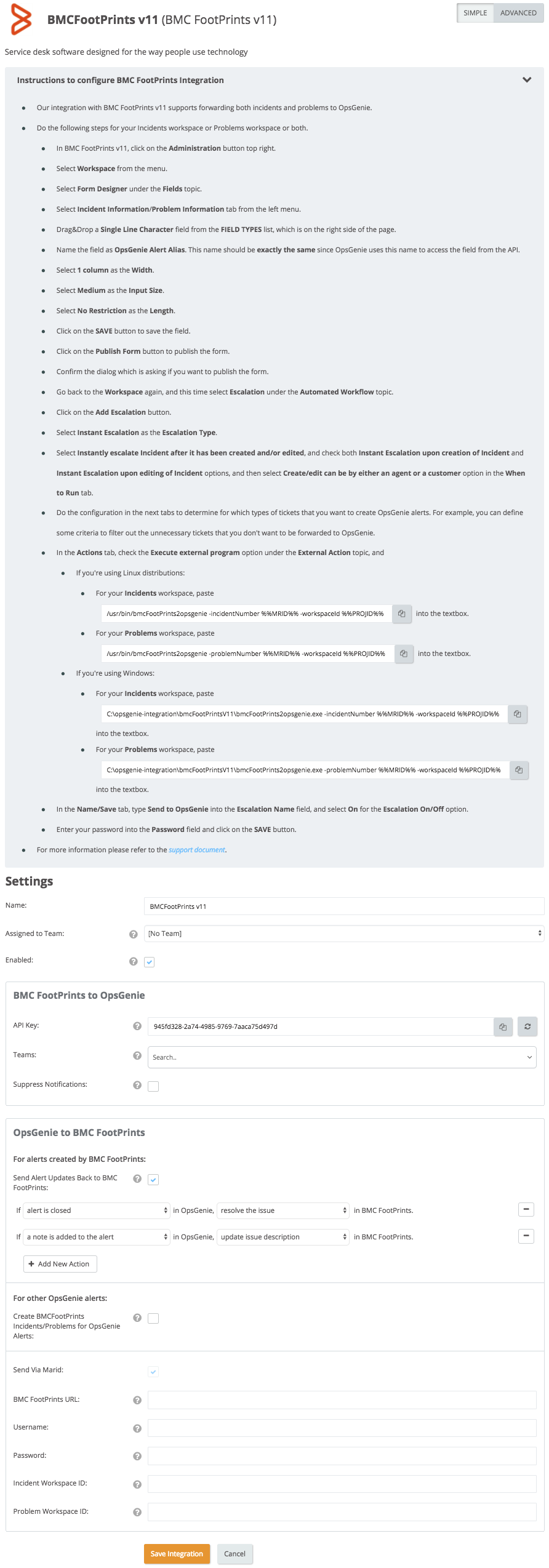 Integrate Opsgenie with BMC FootPrints v11 | Opsgenie | Atlassian Support