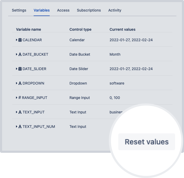 Manage variable controls | Atlassian Analytics | Atlassian Support