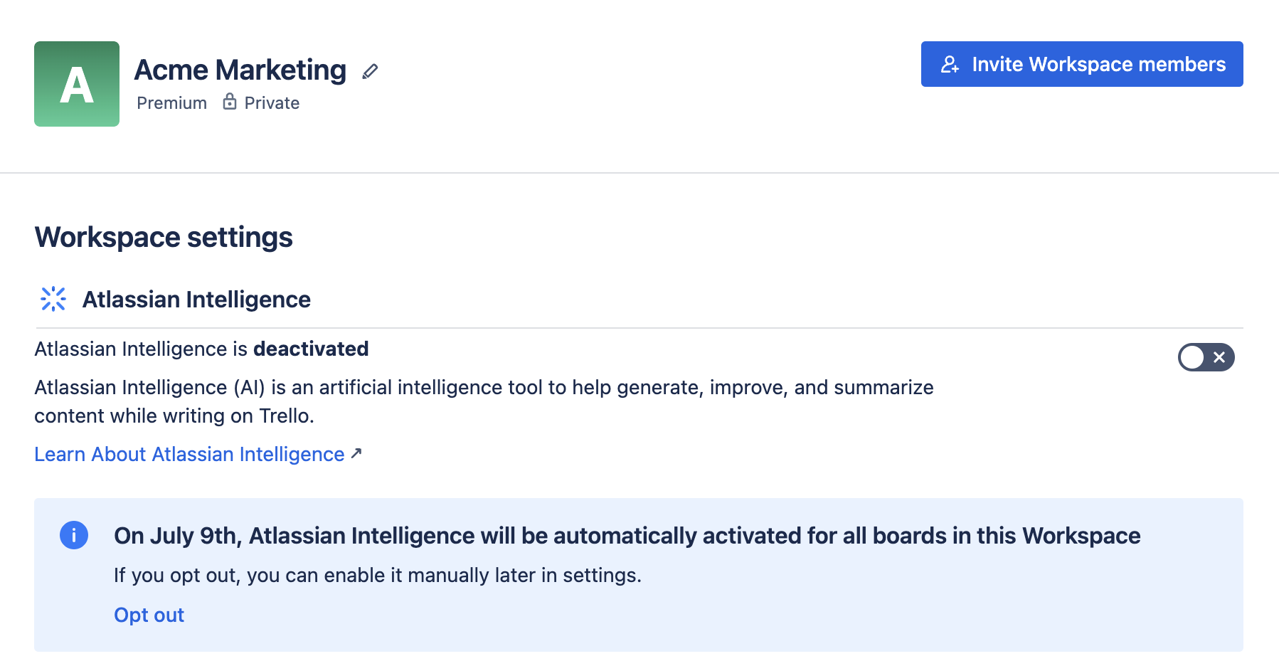 Activate Atlassian Intelligence for your Trello Workspace or Enterprise ...
