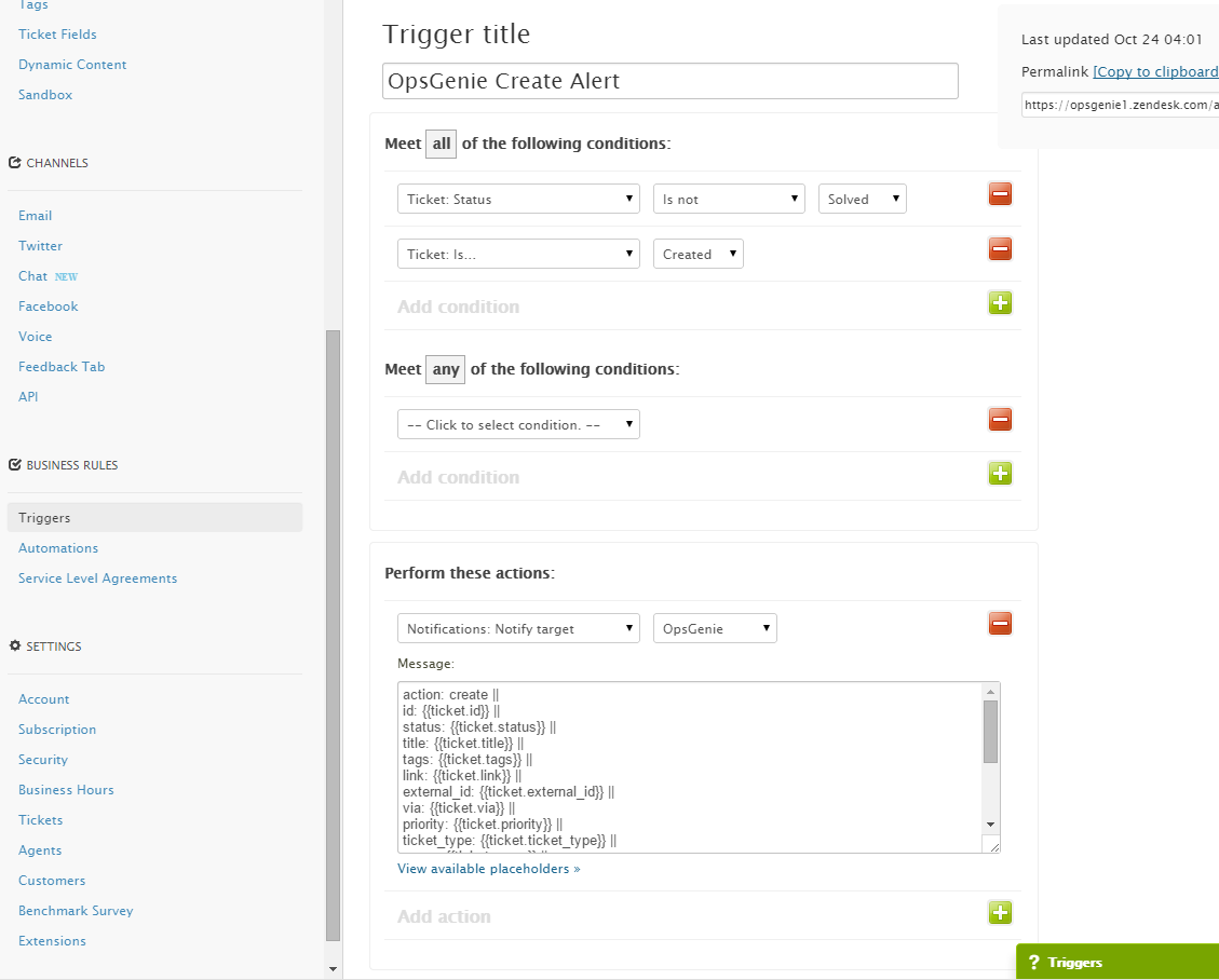 Integrate Opsgenie with Zendesk | Opsgenie | Atlassian Support